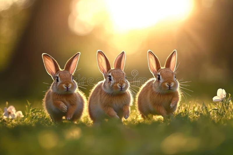 Playful Rabbits in Spring Meadow - Easter and Wildlife Concept Stock ...