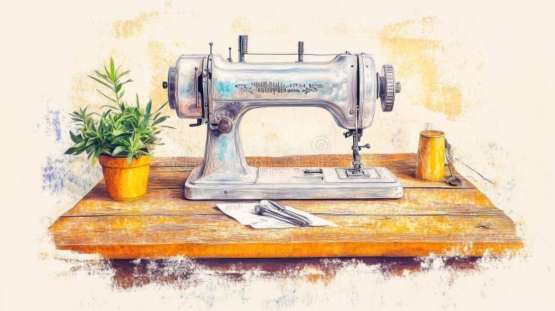 Vintage 1930s Sewing Machine in Cozy Setting with Soft Lighting and ...