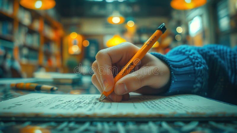 Stressed Student Holding Pen, Taking Exam in Classroom for Education ...