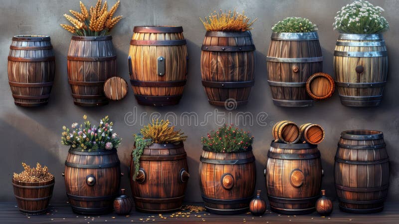 Barrels and Barley Vector Label and Menu Templates Collection Stock ...