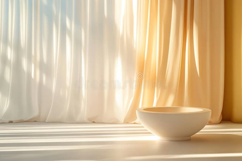 Cream Colored Pedestal in Sunlight with Sheer Curtain for Luxury ...