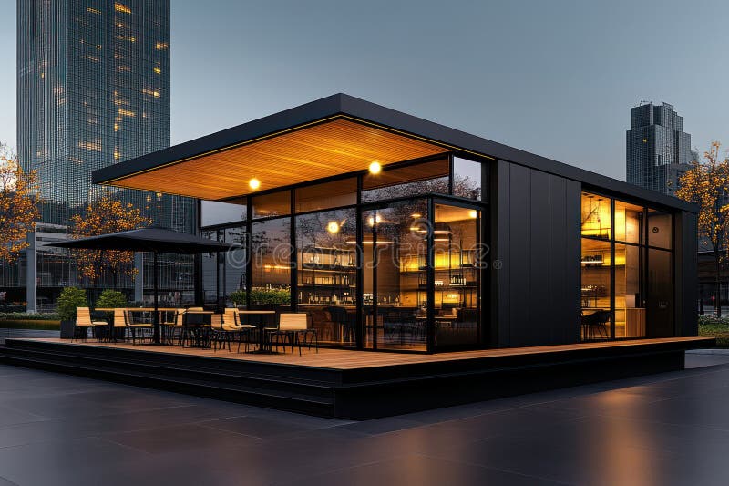 Modern Shipping Container Cafe Concept with Outdoor Seating, Urban ...