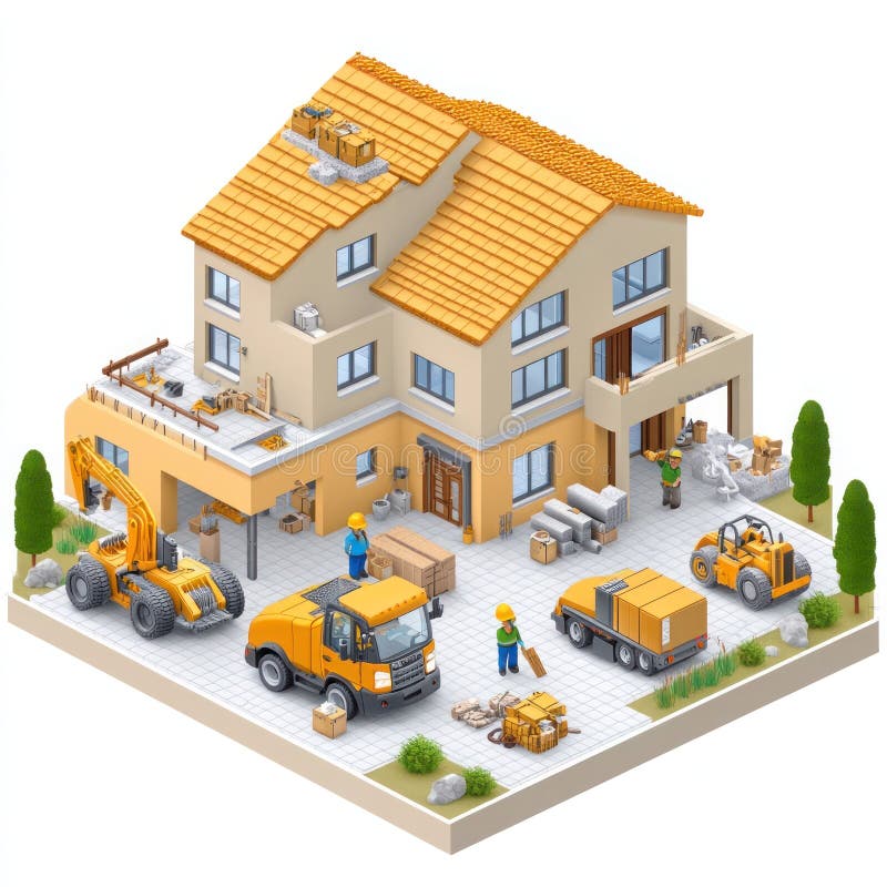 Isometric View of Construction Workers, Builders, and Engineers ...