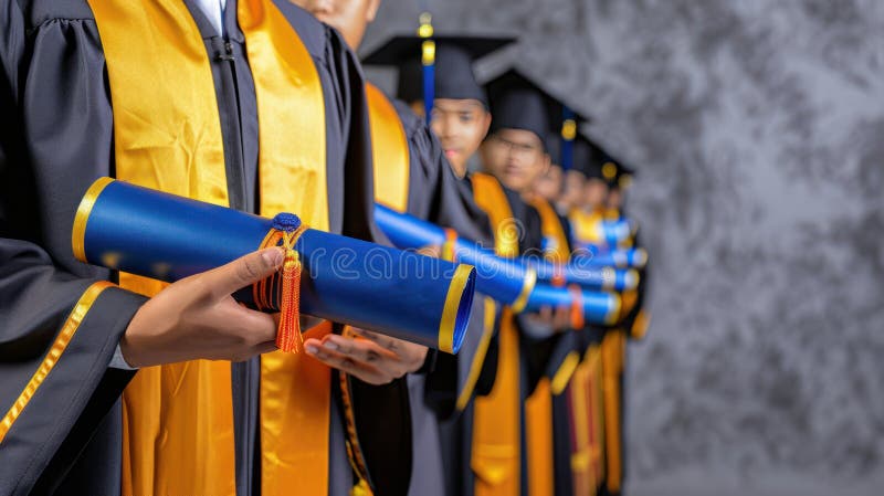 Diverse Graduates Celebrating Achievement with Diplomas on Grey ...