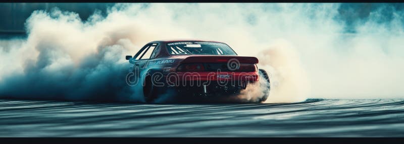 Drift Car Performing Burnout on Track with Smoke, Web Banner with Copy ...