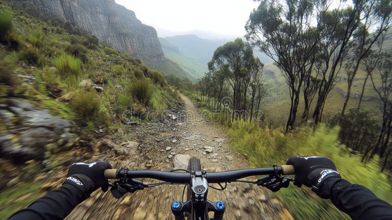 Intense Mountain Biking Adventure: Rider Conquering Challenging Terrain ...