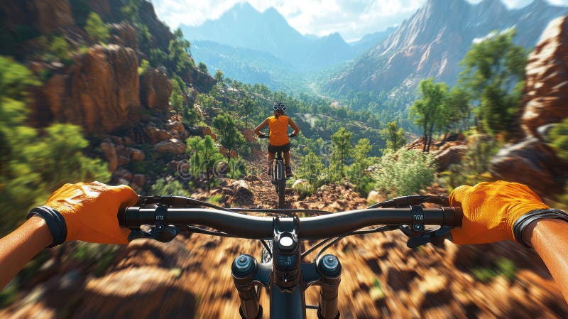 Intense Mountain Biking Adventure: Rider Conquering Challenging Terrain ...