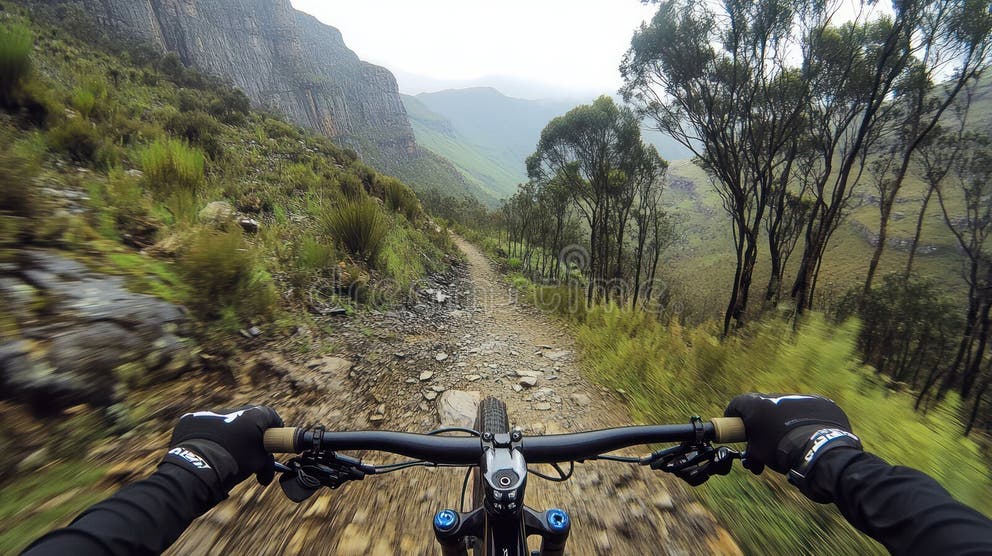 Intense Mountain Biking Adventure: Rider Conquering Challenging Terrain ...