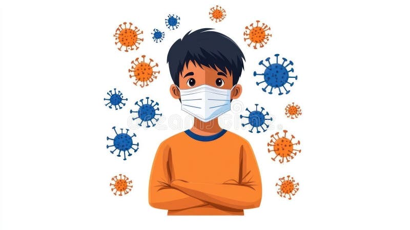 Protective Boy in Virus-Filled World Stock Illustration - Illustration ...