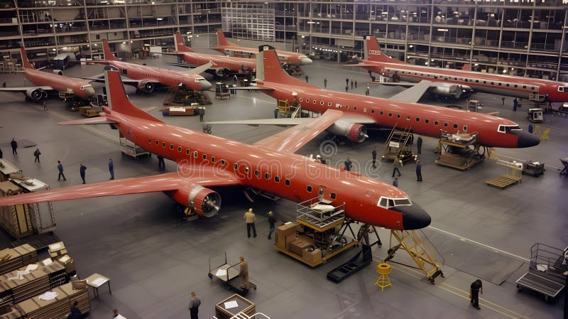 **Title:** Red Airplanes in Hangar: Aircraft Assembly and Maintenance ...