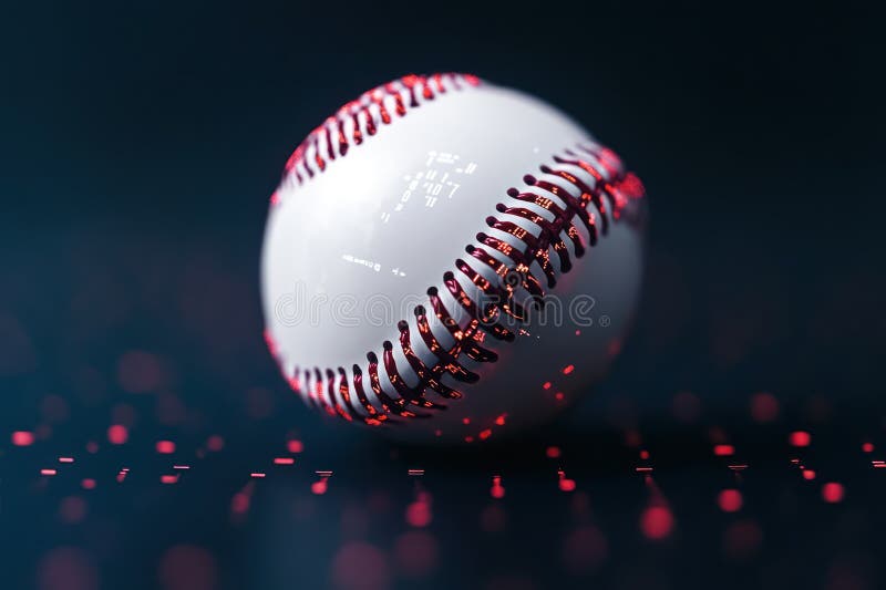 Futuristic Baseball with Analytics HUD Details on Black Background for ...