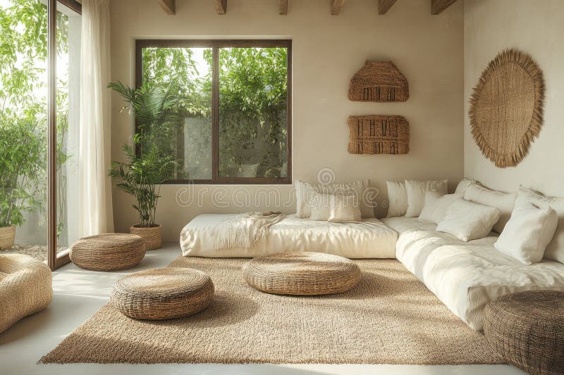 Boho Ethnic Farmhouse Living Room Interior Design in Modern Home Stock ...