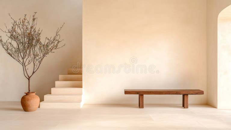 Rustic Bench and Console Table in Modern Mediterranean Entrance Hall ...