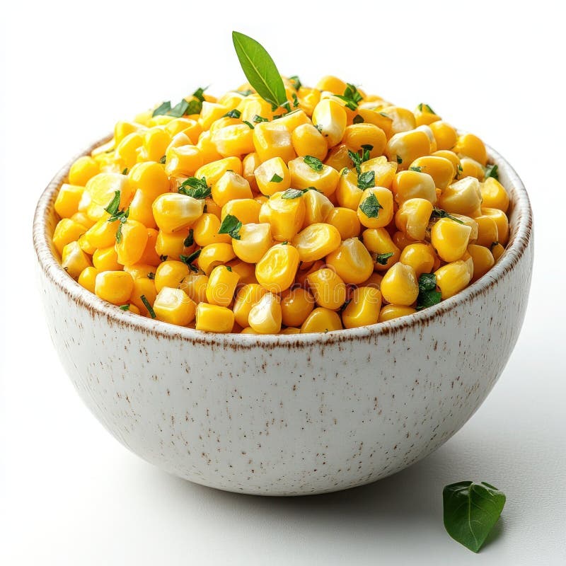 Fresh Corn White Bowl Front Top View Isolated Background Stock Photos ...