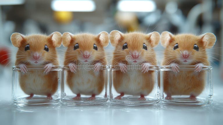 Group of Five Small Brown Mice in a Transparent Container Stock Image ...