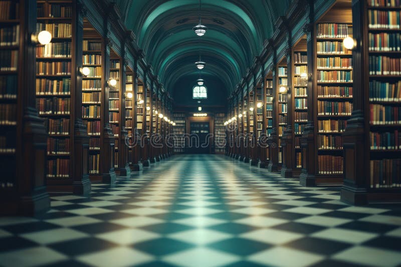 Blurred Public Library Interior with Bookshelves for Business and ...