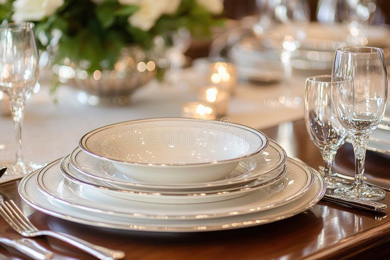Elegant Hosting Theme Dinner Table Setting with Guests Enjoying Meal ...