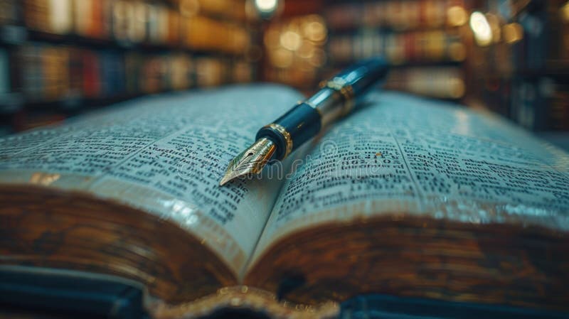 Author Writing in Book with Library Background Stock Photo - Image of ...