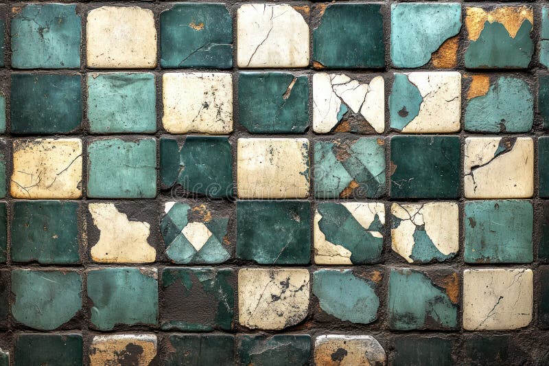 Vintage Green and White Checkered Chessboard Pattern on Worn Concrete ...