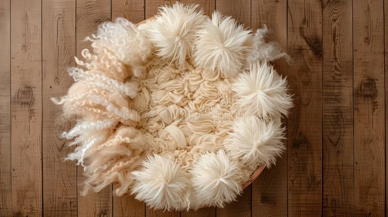 Cozy Newborn Photography Background with Fluffy Round Moses Bed Stock ...