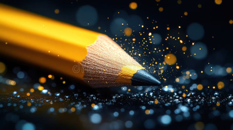 Sharpened Yellow Pencil with Graphite Dust on Dark Background Stock ...