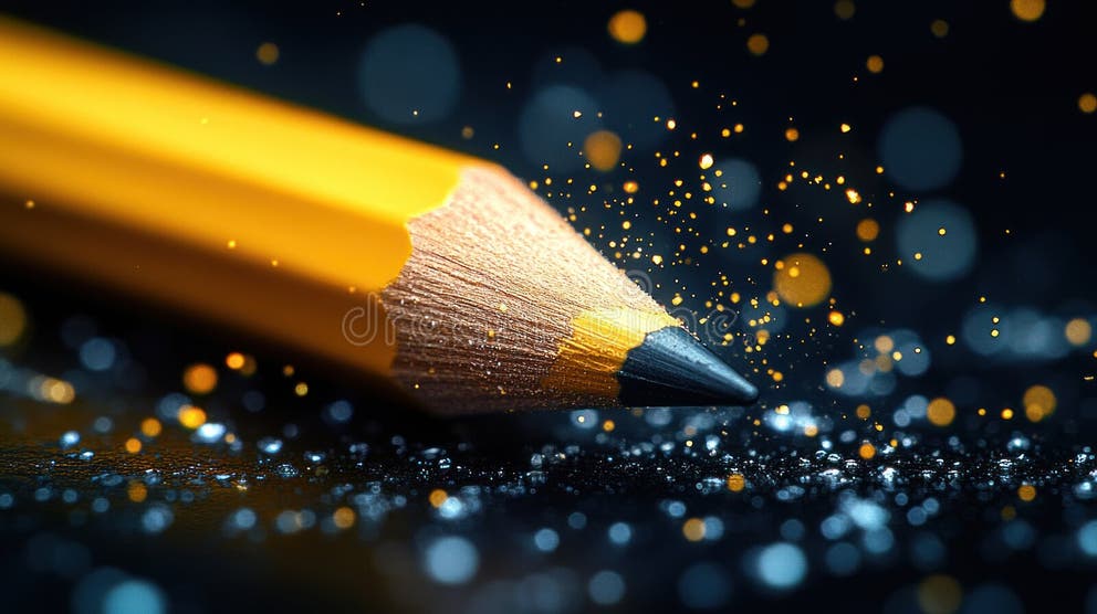 Sharpened Yellow Pencil with Graphite Dust on Dark Background Stock ...