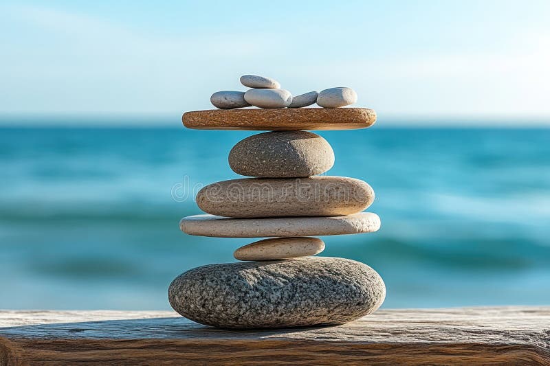 Work-Life Balance: Rock Scale Symbolizing Equilibrium with Ocean ...