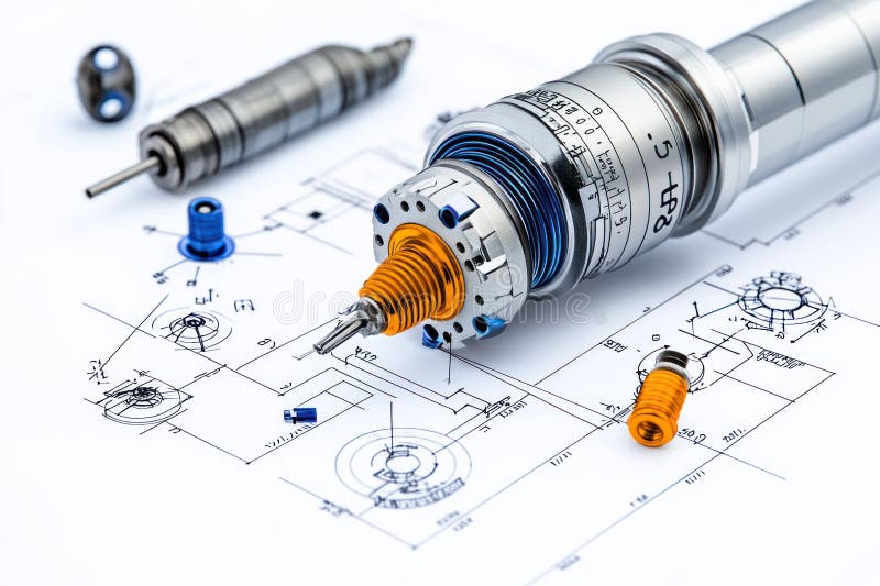 Engineering Technician Designing Mechanical Parts and Blueprints in ...
