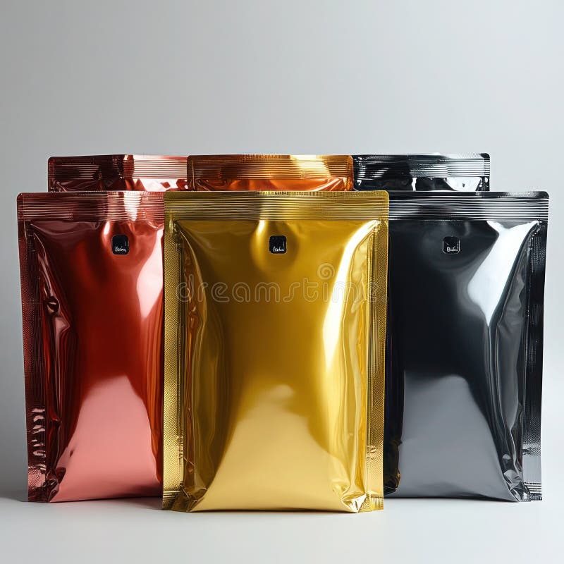 Shiny Mylar Bags with Vibrant Solid Color Packaging Stock Photo - Image ...