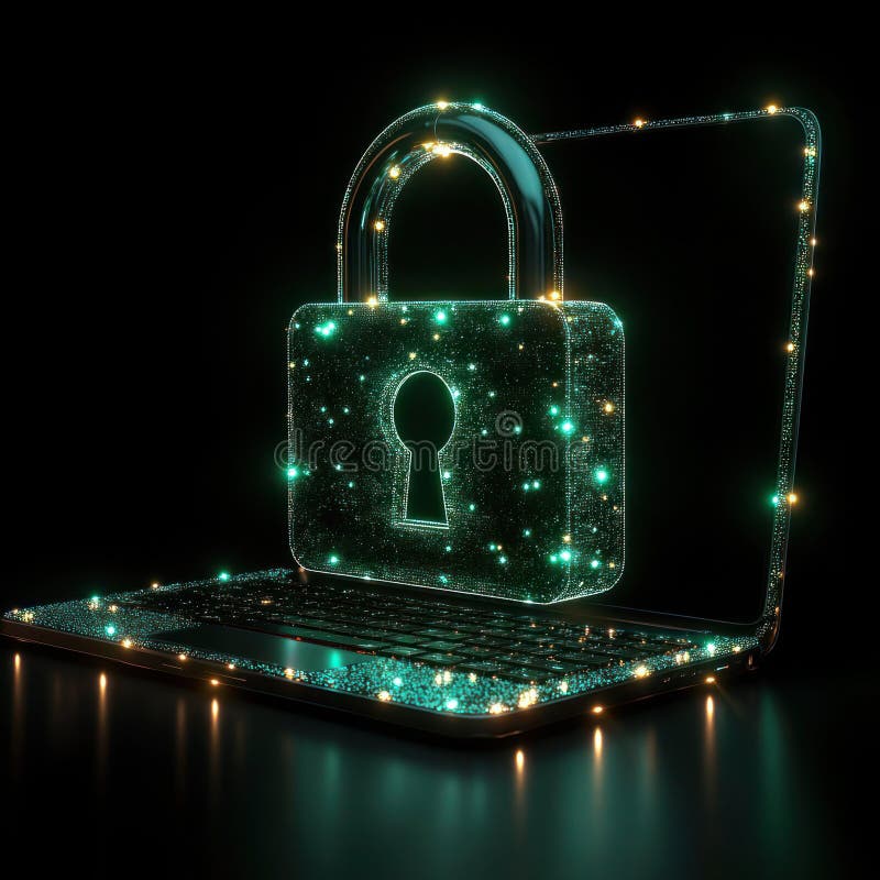 Cyber Security Concept: Laptop with Green Glowing LED Padlock for Data ...