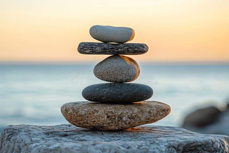 Work-Life Balance: Rock Scale with Ocean View Background Stock ...