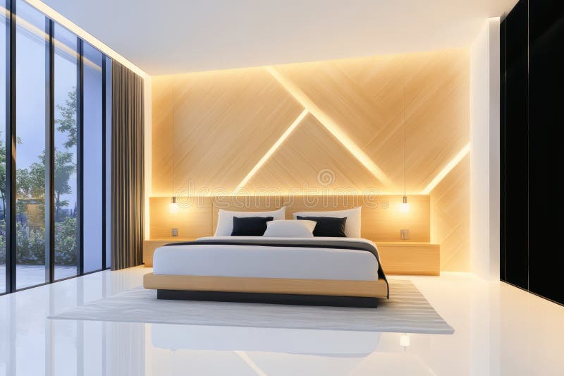 Modern Bedroom Interior Design with Minimalist Style Stock Illustration ...