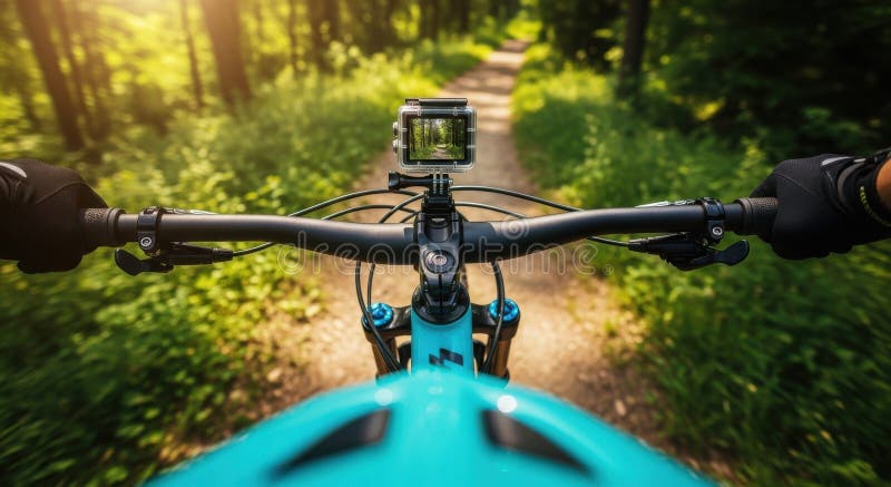 Title: Mountain Biking Adventure with Action Camera View Stock ...