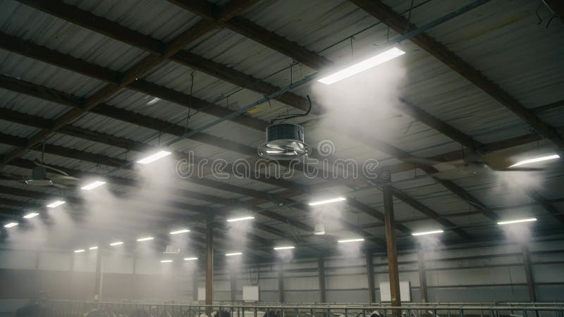 Industrial Evaporative Cooling System in Large Barn Stock Footage ...