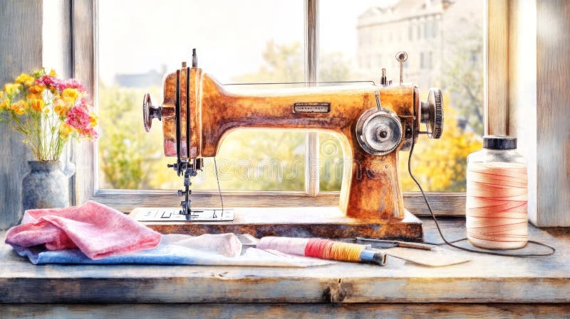 Vintage Sewing Machine from 1930s in Rustic Setting Stock Photo - Image ...