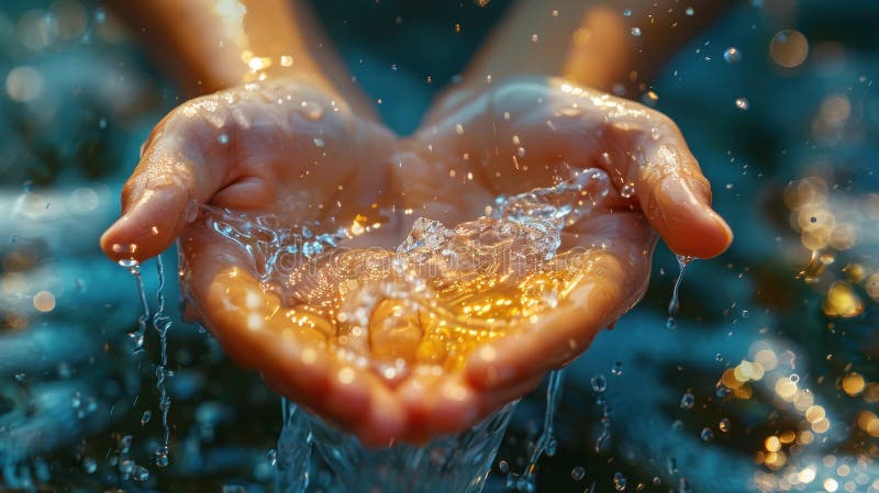 Hands Collecting Fresh Water from a Stream Stock Illustration ...