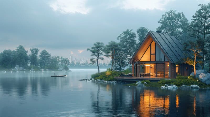 Secluded Frame Cabin Lake Island Stock Photos - Free & Royalty-Free ...