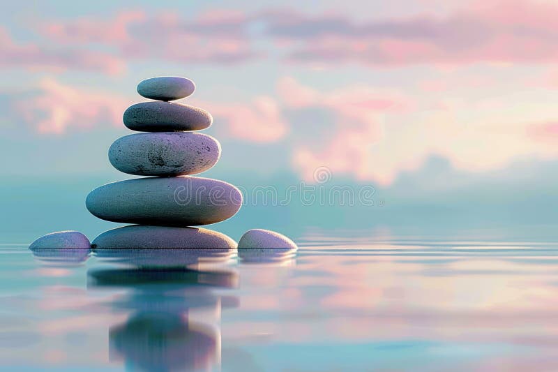 Tranquil Shore Stone Stack for Wellness & Meditation Stock Illustration ...