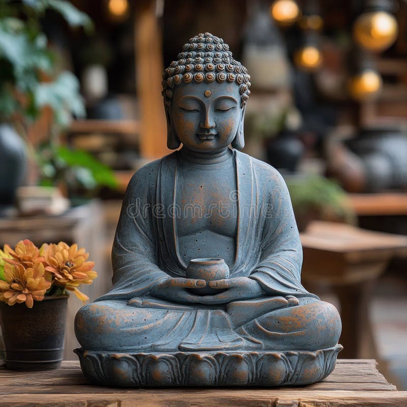 Peaceful Buddha Statue in Serene Temple Setting with Soft Lighting and ...