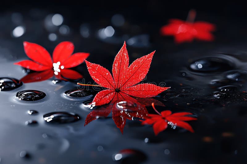 Tranquil Autumn Spa Background with Vibrant Red Leaves Floating on ...