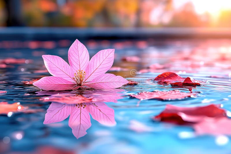 Tranquil Autumn Spa Background with Vibrant Red Leaves Floating on ...