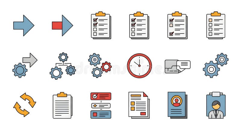 **Title:** Efficient Workflow Process Icons: Management, Teamwork, and ...
