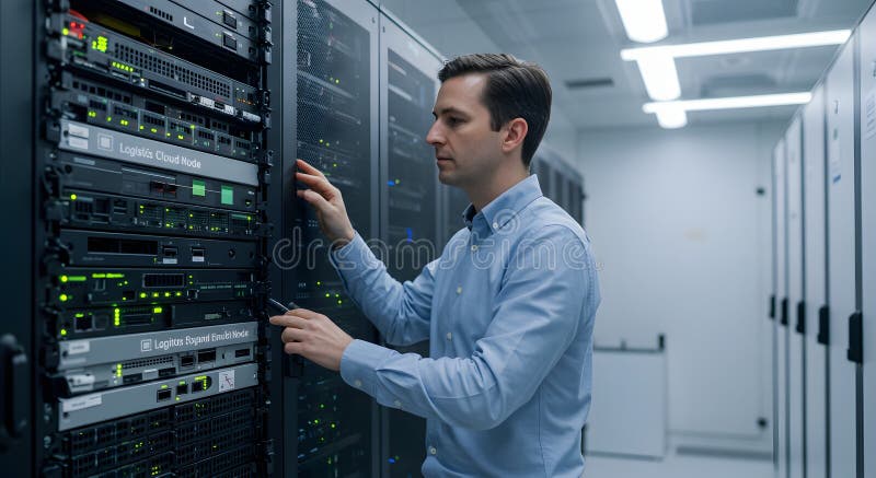 **Title:** it Technician Working on Server Rack in Modern Data Center ...