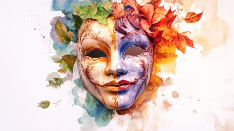 Intertwining Line Carnival Masks Artwork with Sepiatone Oil Painting ...