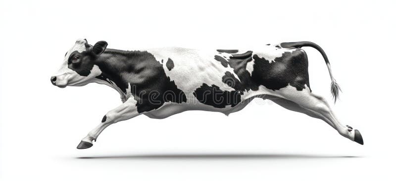 Hyperrealistic Side View of Black and White Cow Jumping Isolated on ...