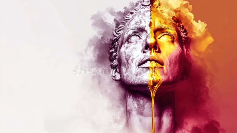 Marble Statue of Greek Goddess with Gold Paint Dripping Down Face ...