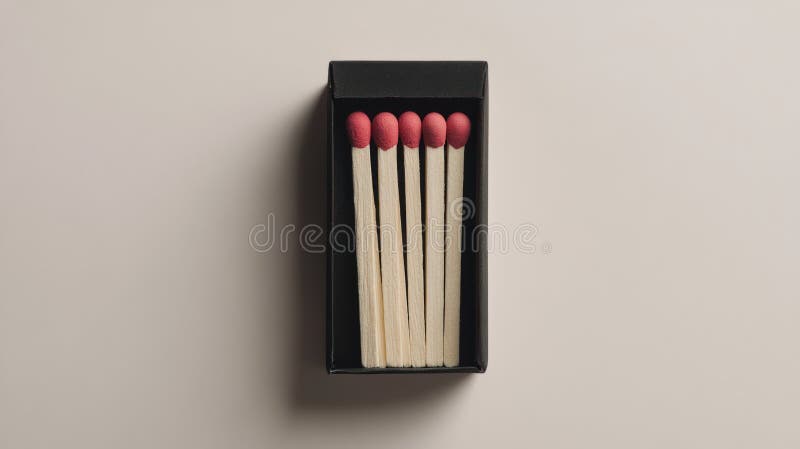 Minimalist Composition of Open Matchbox with Five Used Matches on White ...