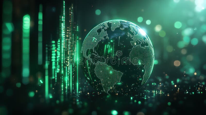 Green Globe with Glowing Stock Market Bar Graph on Dark Background ...