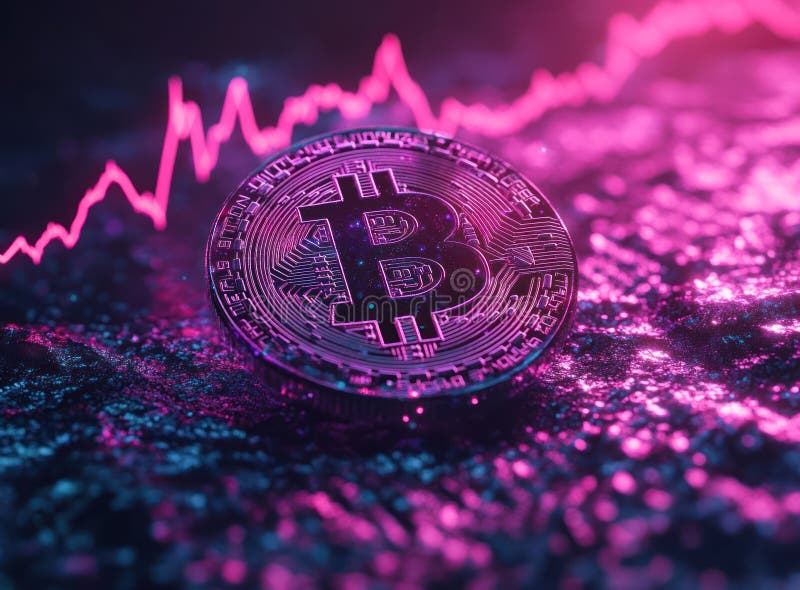 Bitcoin Logo with Upward Trending Graph on Dark Gradient Backdrop Stock ...