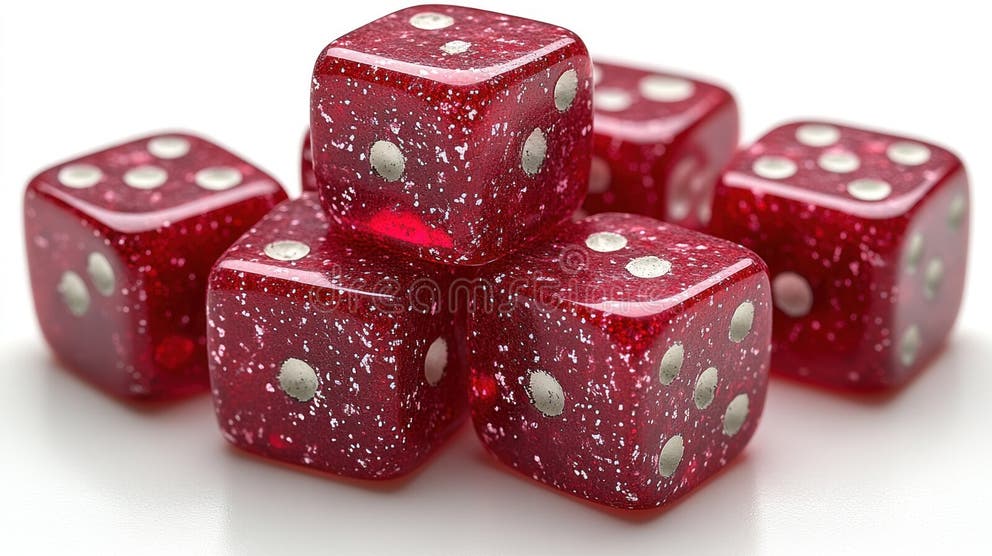 Red Speckled Dice Stack on White Background Stock Illustration - Illustration of numbers ...